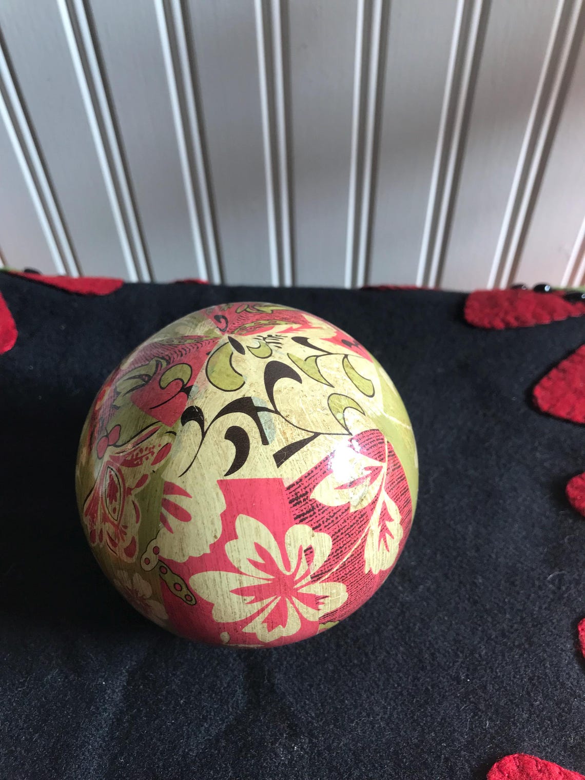 Vintage Decoupage Wooden Sphere - Enchanting Home Accent - Antique ...
