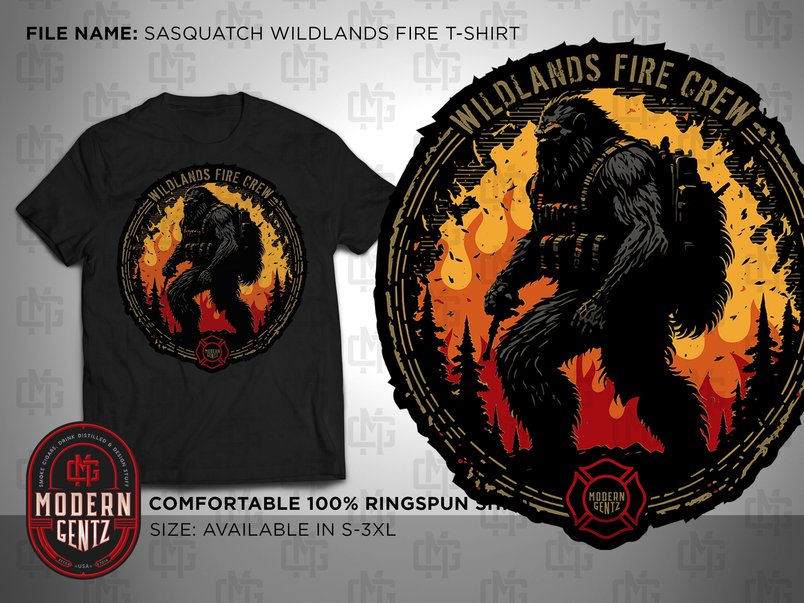 Bigfoot Fire Fighter T-shirt, Wildlands Sasquatch Tshirt, Forest ...