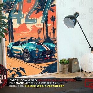 427 Cobra Poster Art, Classic Car Poster, Shelby Cobra Poster - Etsy