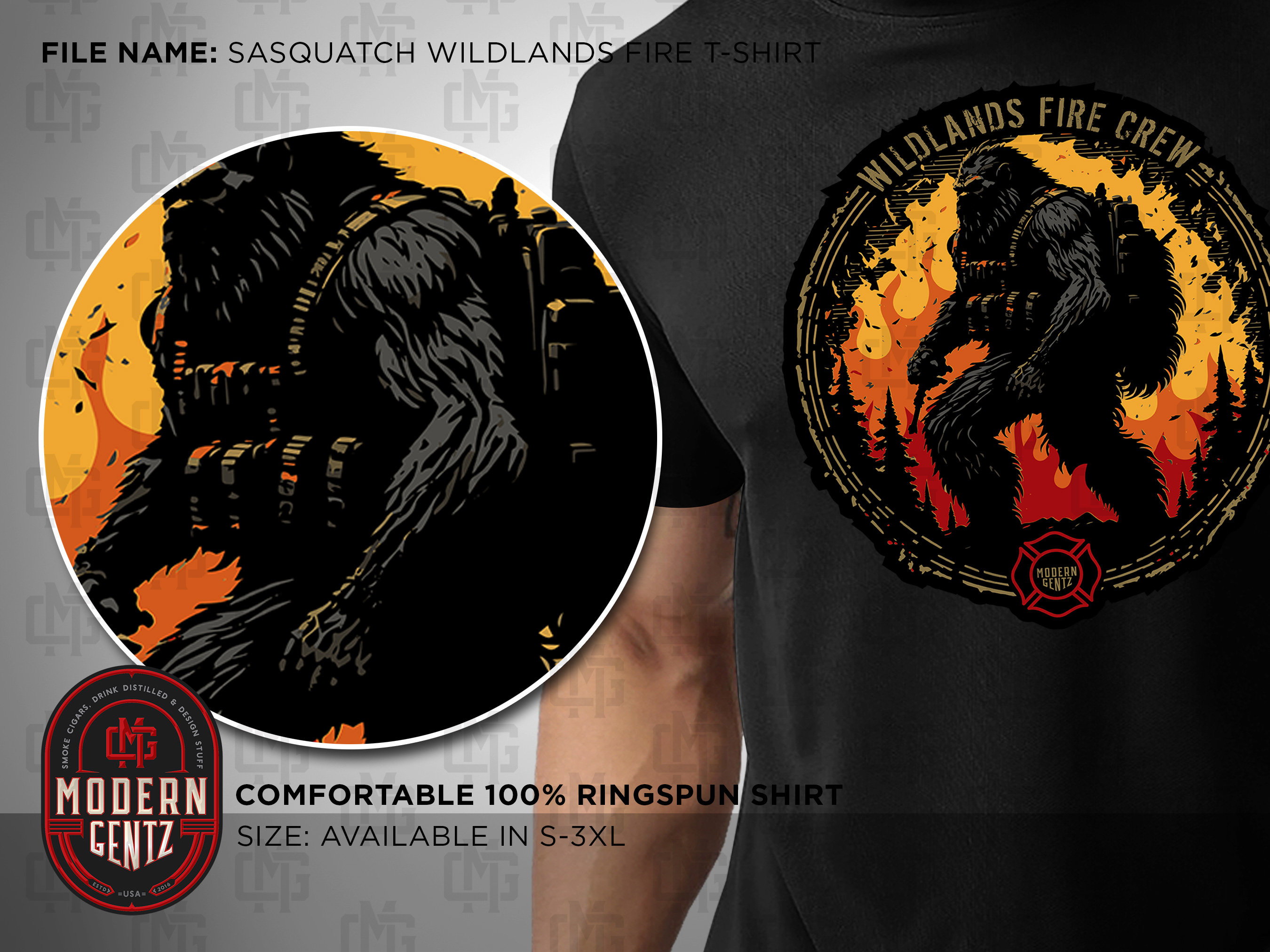Bigfoot Fire Fighter T-shirt, Wildlands Sasquatch Tshirt, Forest ...