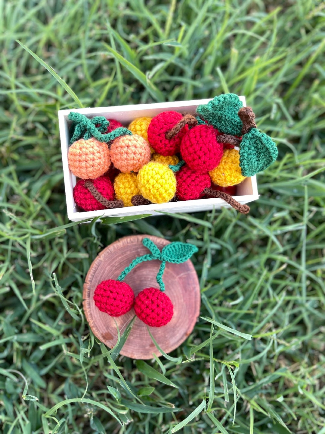 Crocheted Cherry, Amigurumi Fruits, Yarn Play Food for Kids Kitchen ...