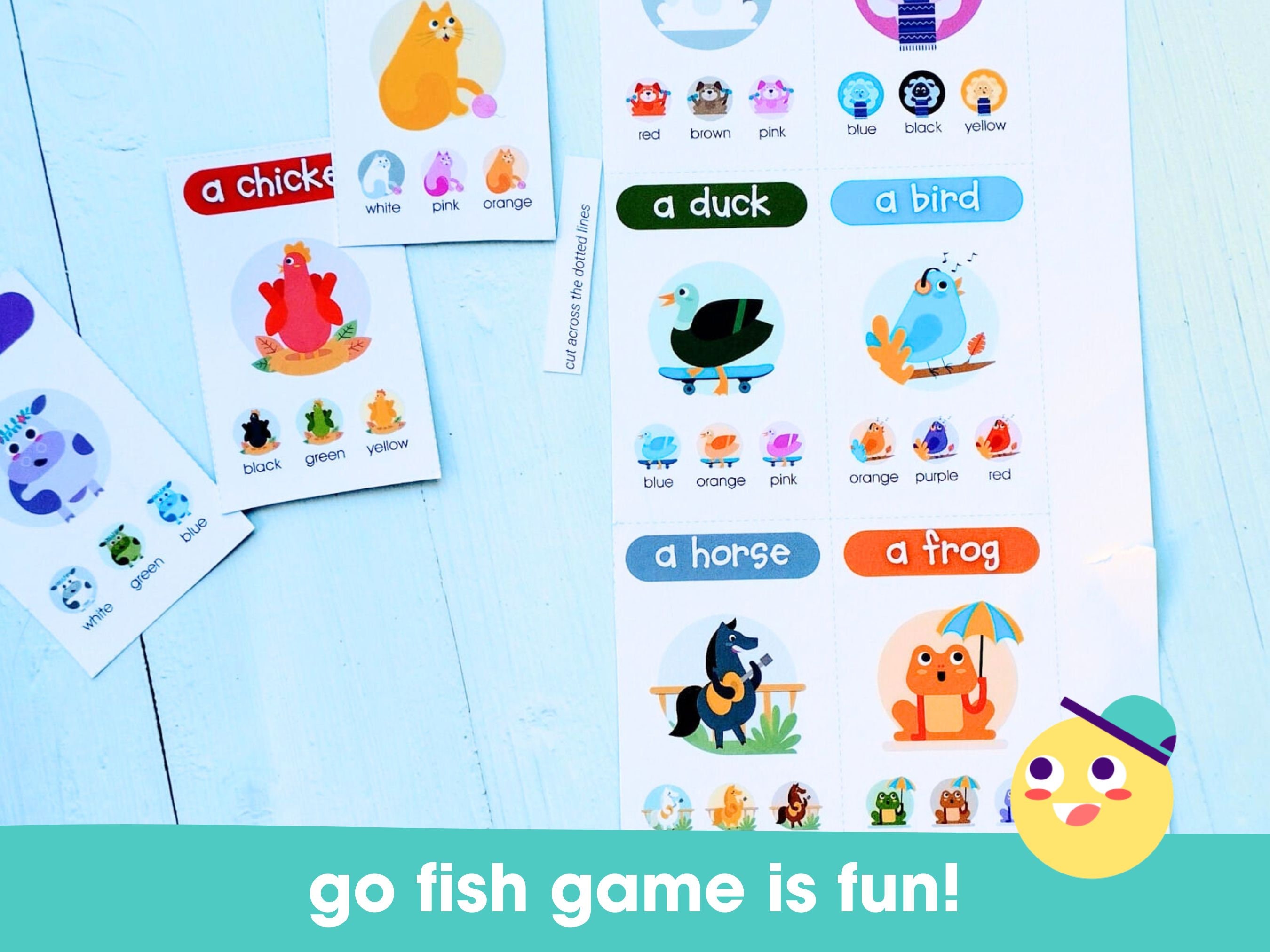 Go Fish Game Animals and Colors K-3 Educational Printable Kids ...