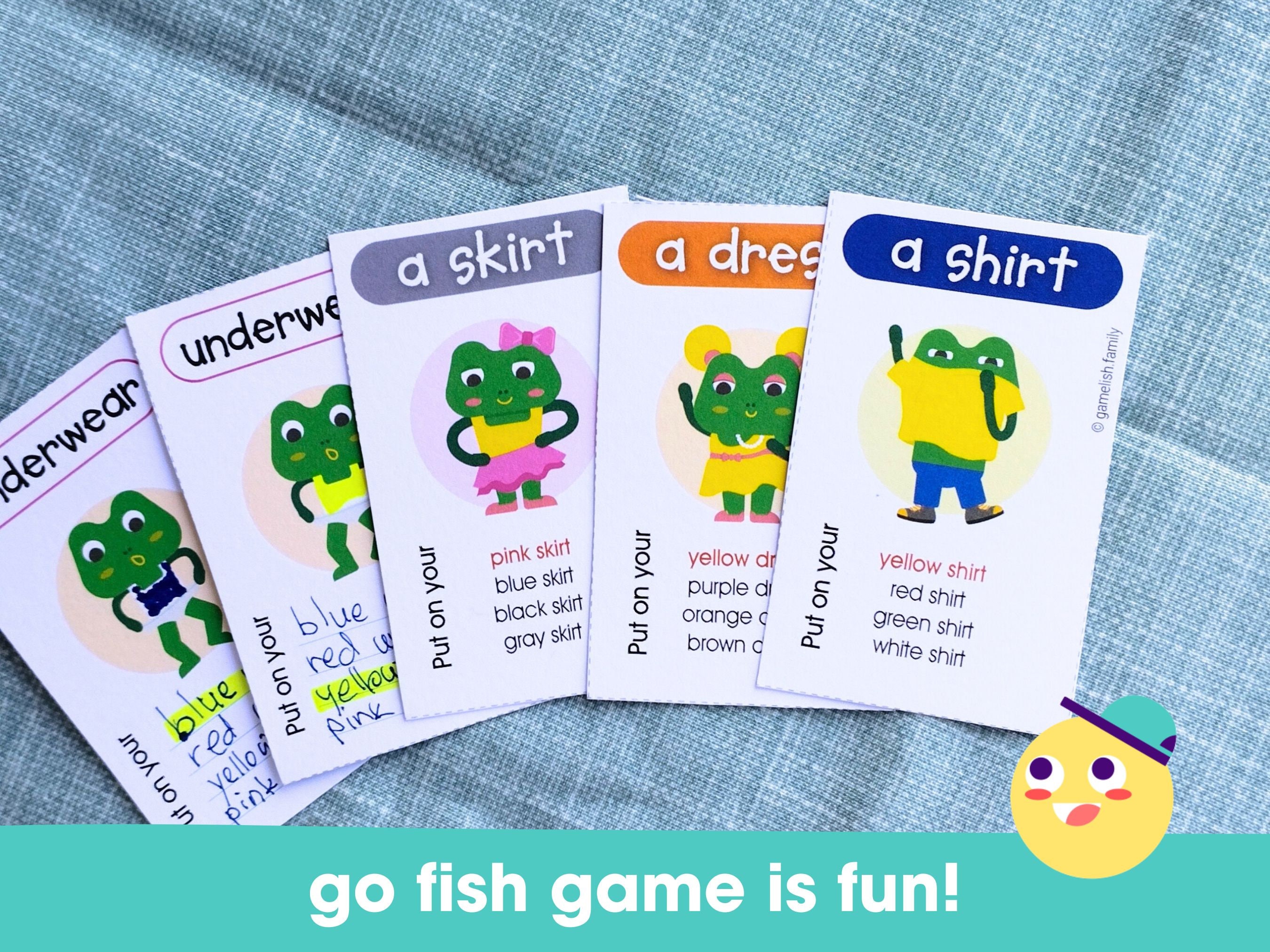 Clothes, Colors & Verbs Go Fish Game Interactive Educational Printable ...