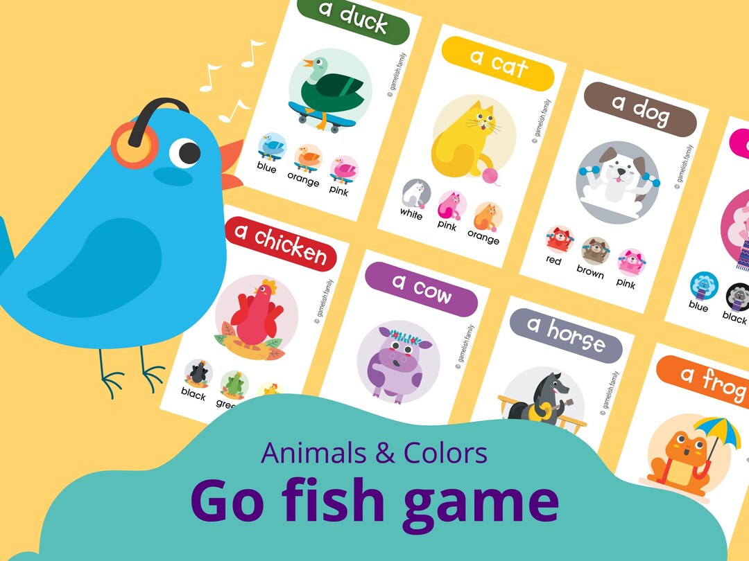 Go Fish Game Animals and Colors K-3 Educational Printable Kids ...