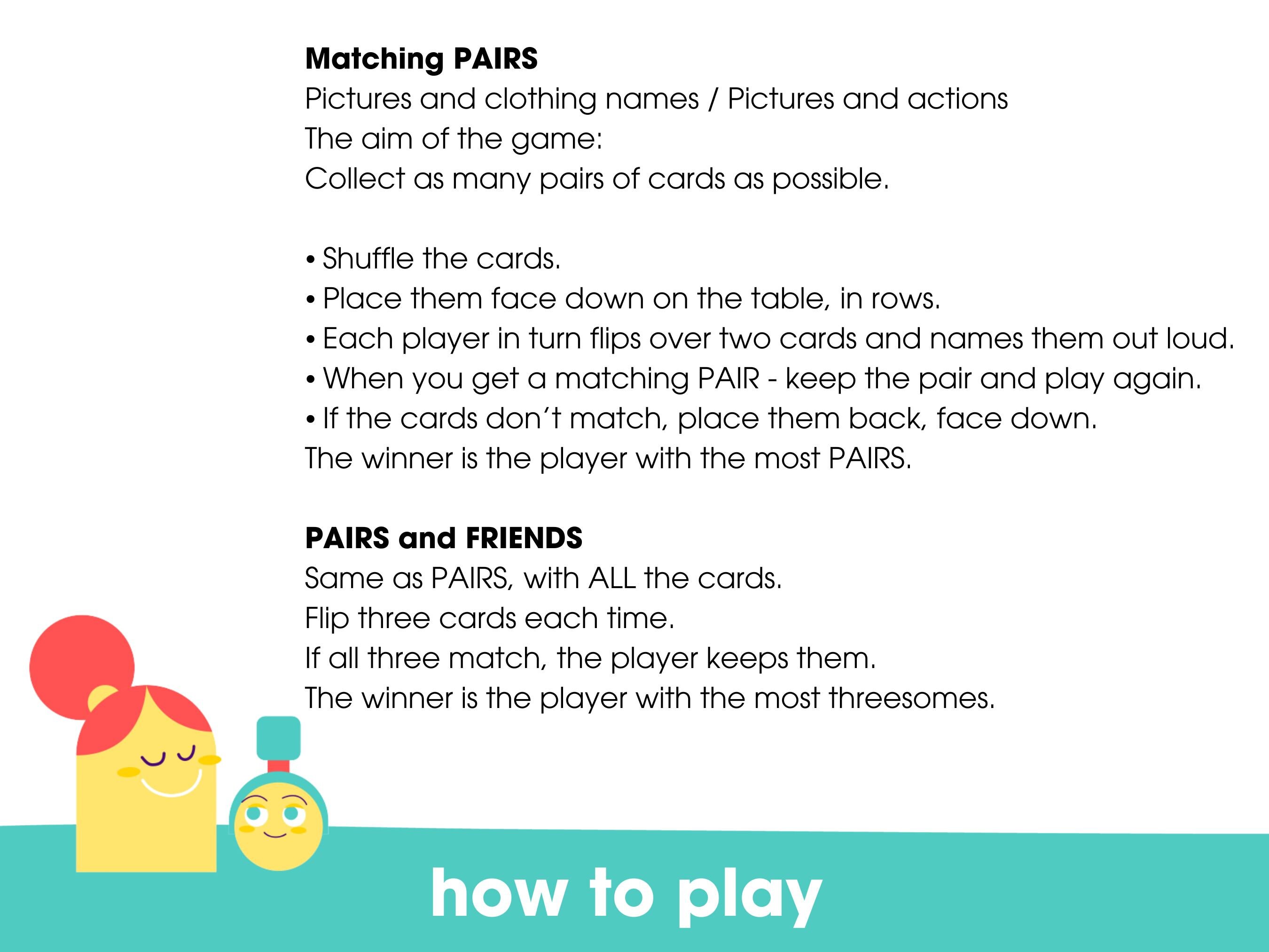 Matching Memory Game Clothes and Getting Dressed Grades 2-5 Educational ...