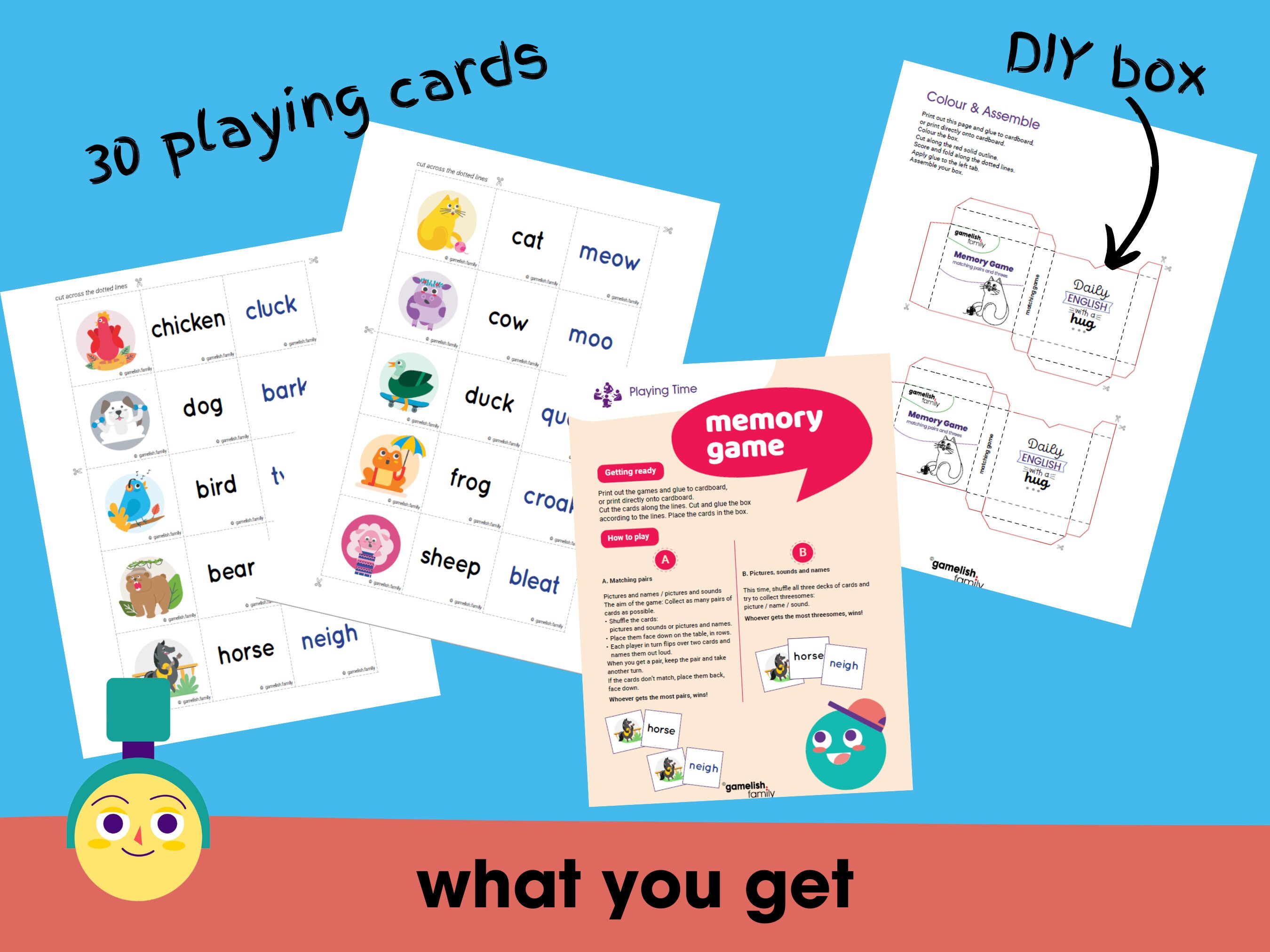 Matching Memory Game Animal Names and Sounds Digital Download ...