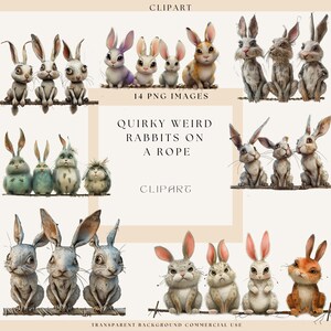 Whimsical Quirky Bunny Clipart Bundle, Weird Quirky Wall Art, Rabbit on ...