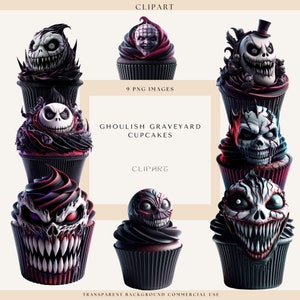 Scary Creepy Cupcake Clipart, Halloween Party Invitations, Creepy ...