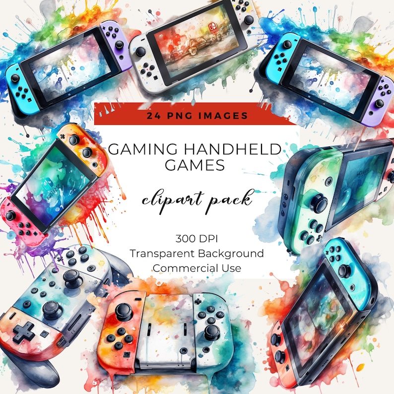 Gaming Clipart, Handheld Gamer Clipart, 300 DPI, Transparent Background ...