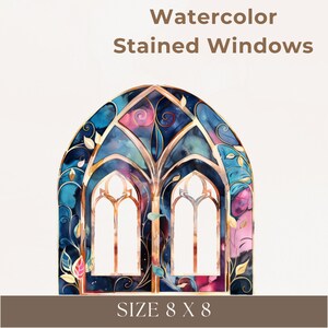 Watercolor Stained-glass Windows Clipart, Vintage Church Window With ...