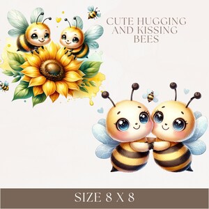 Bee Watercolor Clipart, Cute Bees Hugging, Bees Kissing, Valentine ...