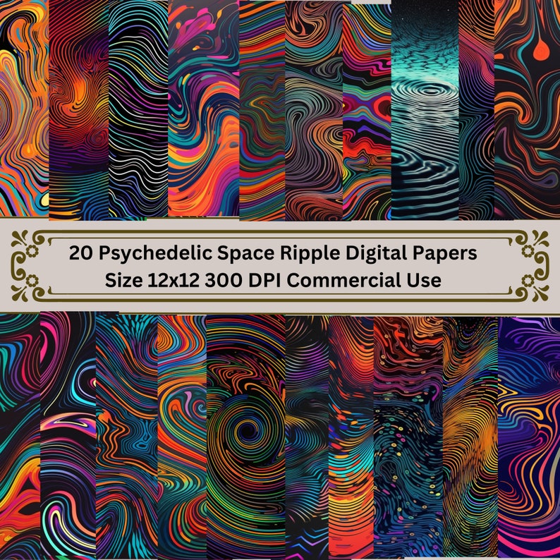 20 Psychedelic Space Ripple Digital Paper, Waves Ripples Seamless ...