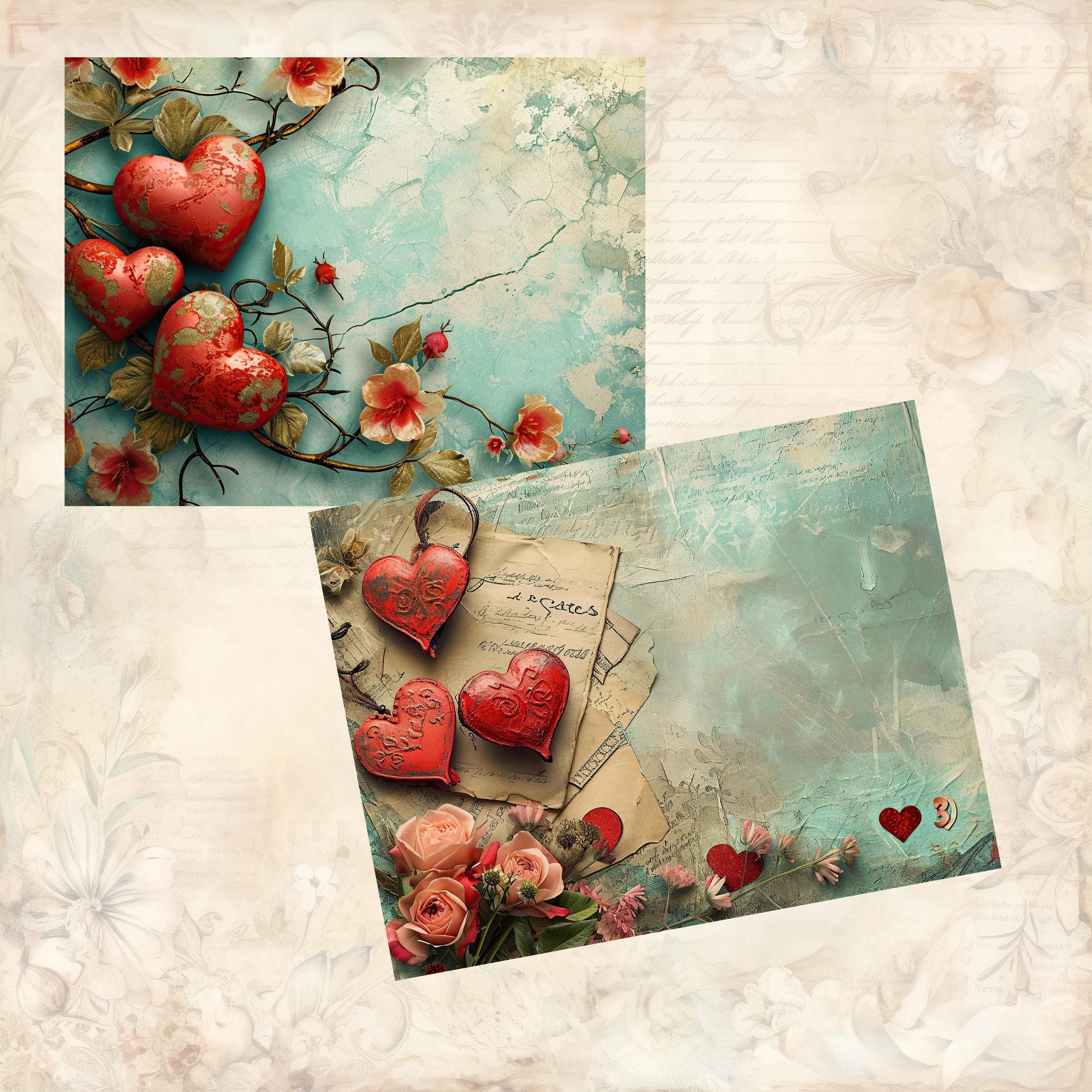 Vintage Romance Digital Papers, Love Digital Papers, Valentine ...