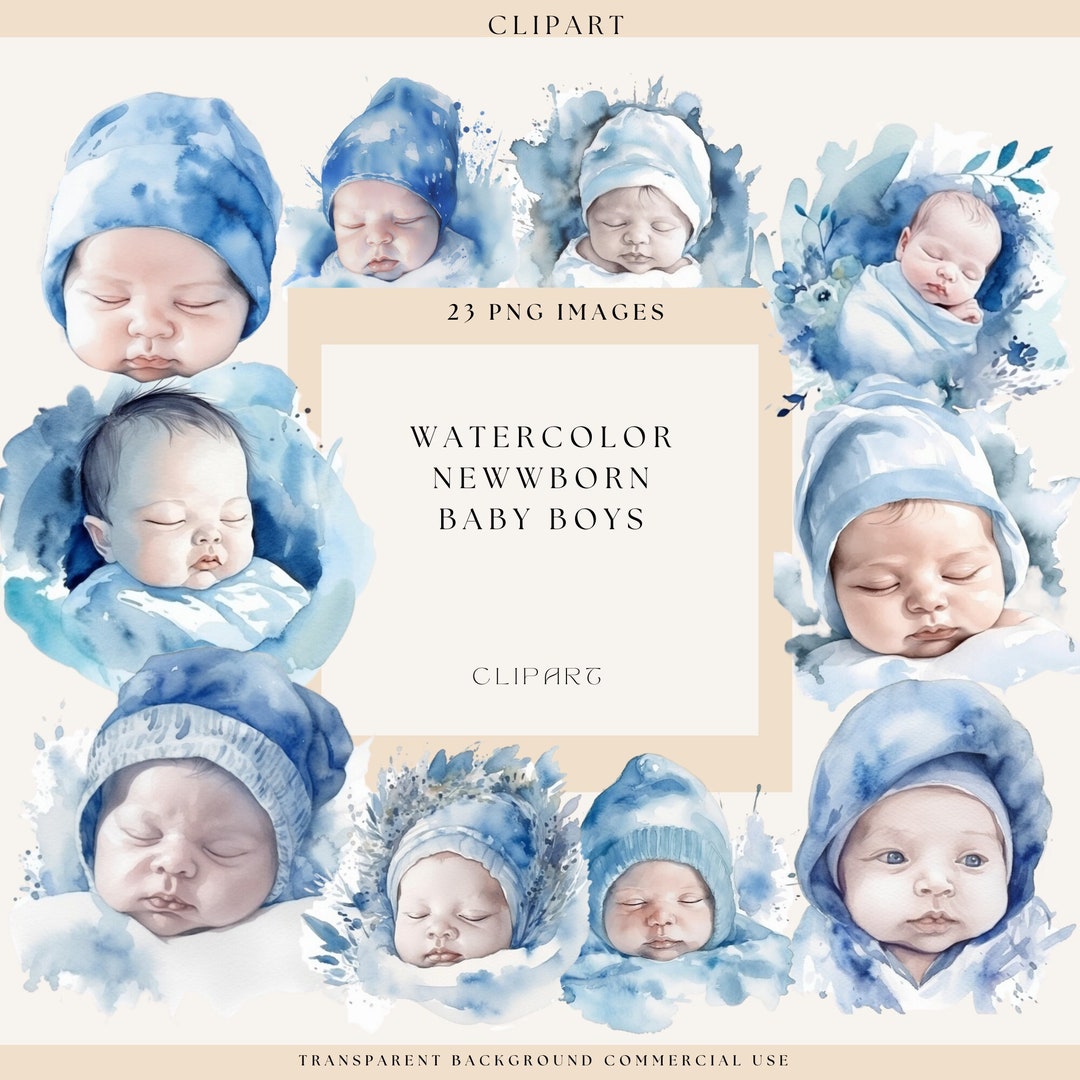 Watercolor Newborn Baby Boy Clipart Bundle, Newborn Clipart, Baby ...