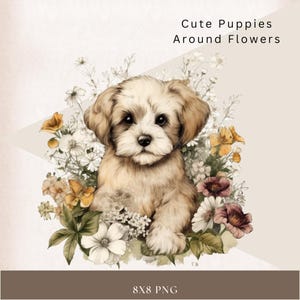 Watercolor Floral Puppy Clipart Bundle,puppy Graphics,puppy Sublimation ...