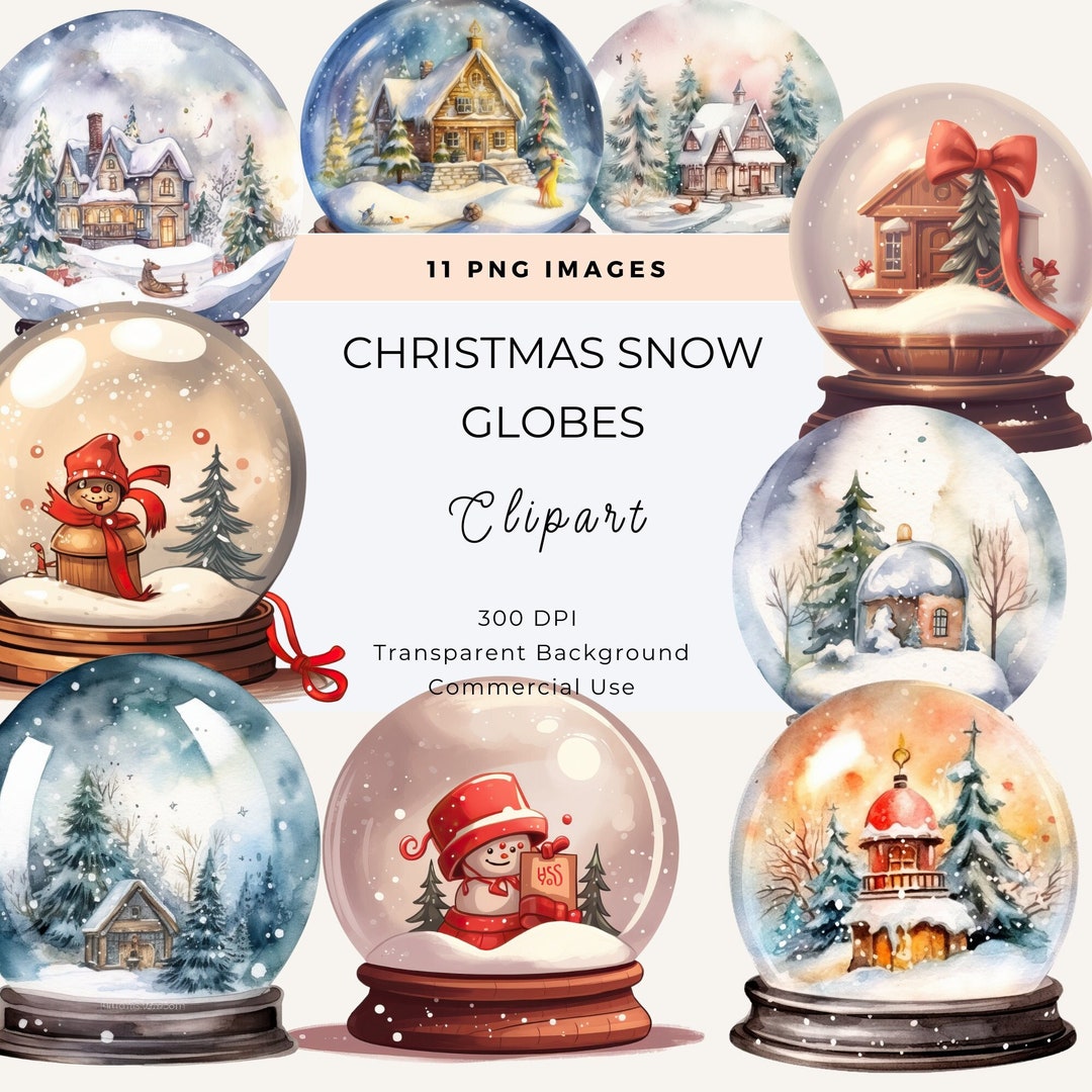 Christmas Snow Globe Clipart, Watercolor Christmas Clipart, Christmas ...