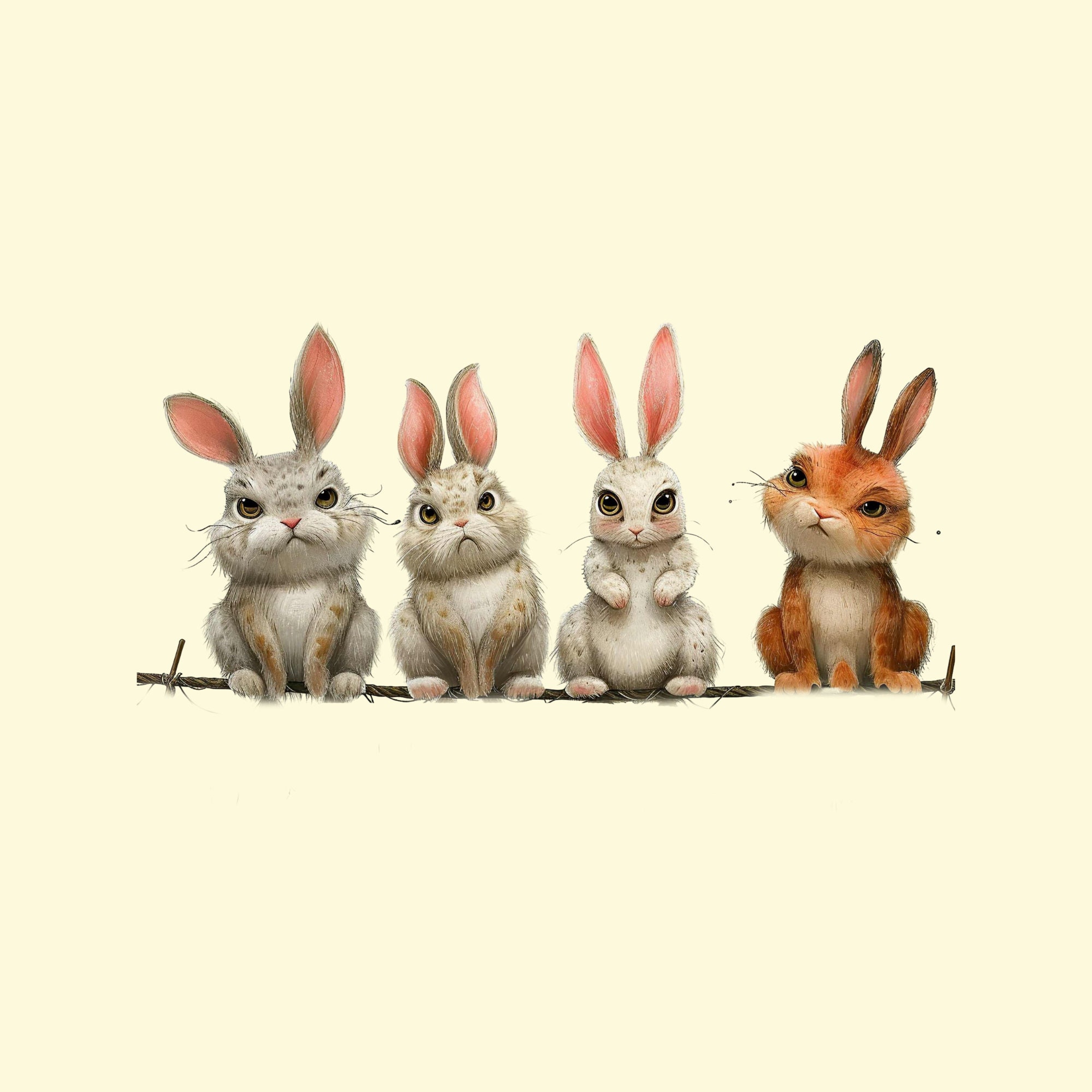 Whimsical Quirky Bunny Clipart Bundle, Weird Quirky Wall Art, Rabbit on ...