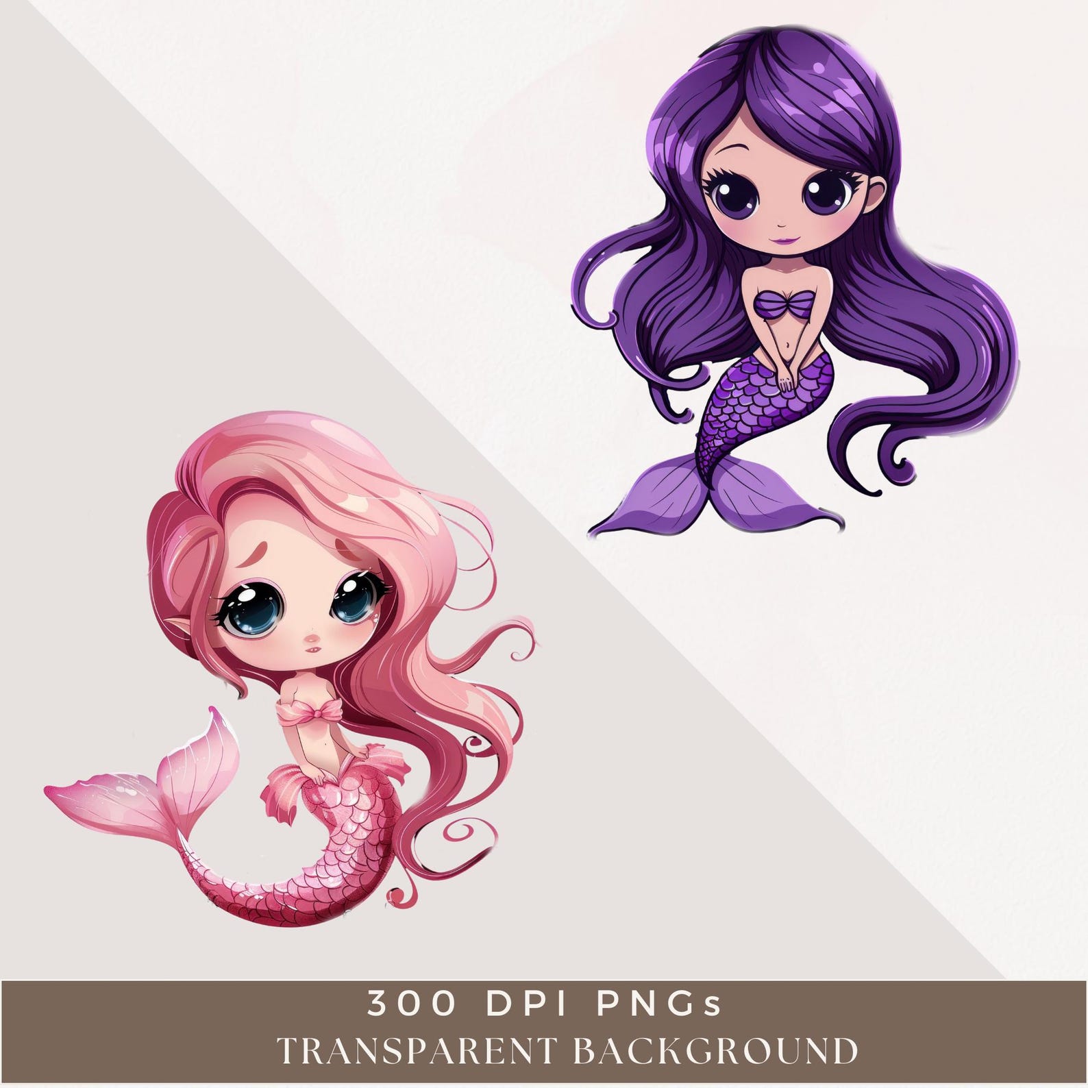Little Chibi Mermaids, Mermaid Clipart, Under the Sea Clipart, PNG ...