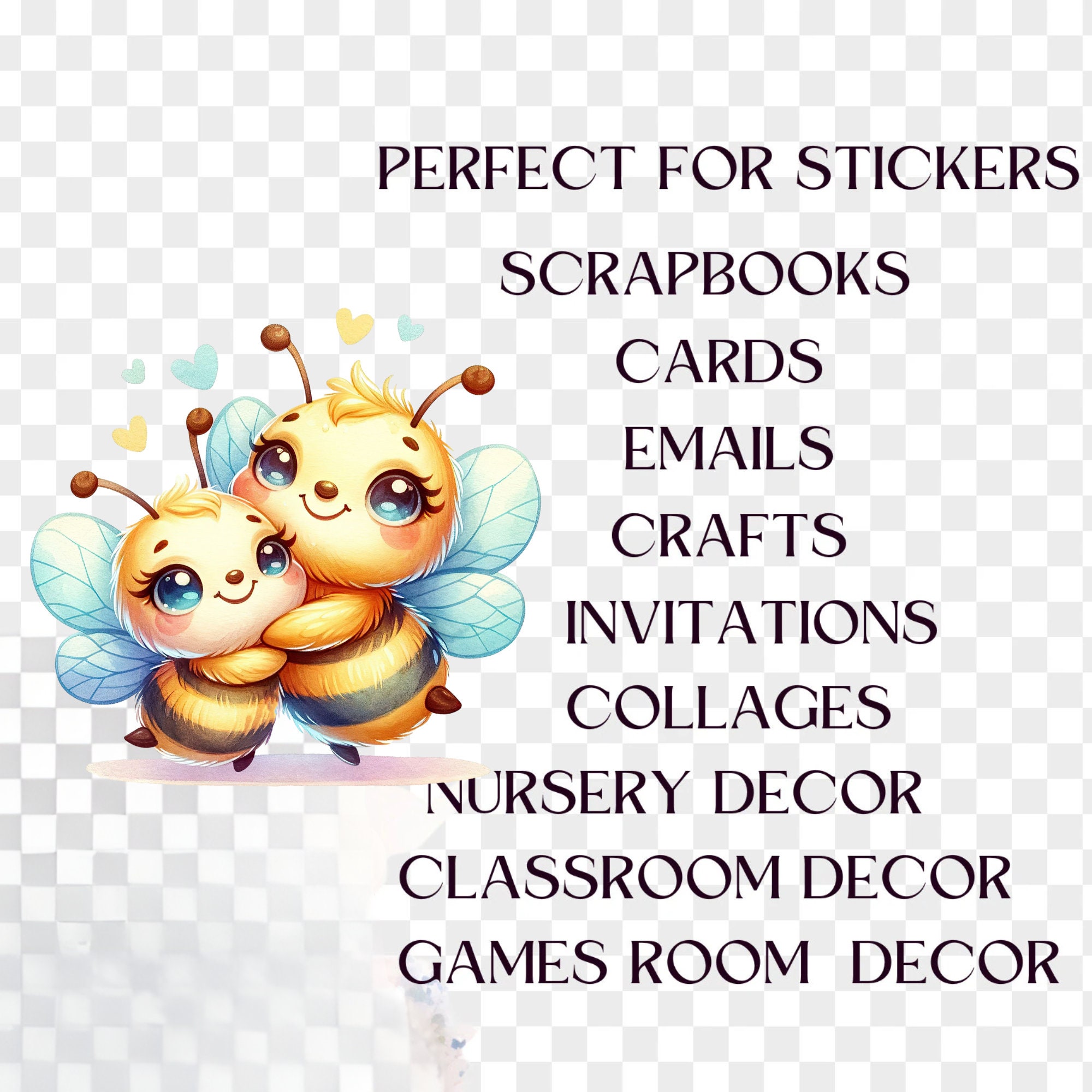 Bee Watercolor Clipart, Cute Bees Hugging, Bees Kissing, Valentine ...