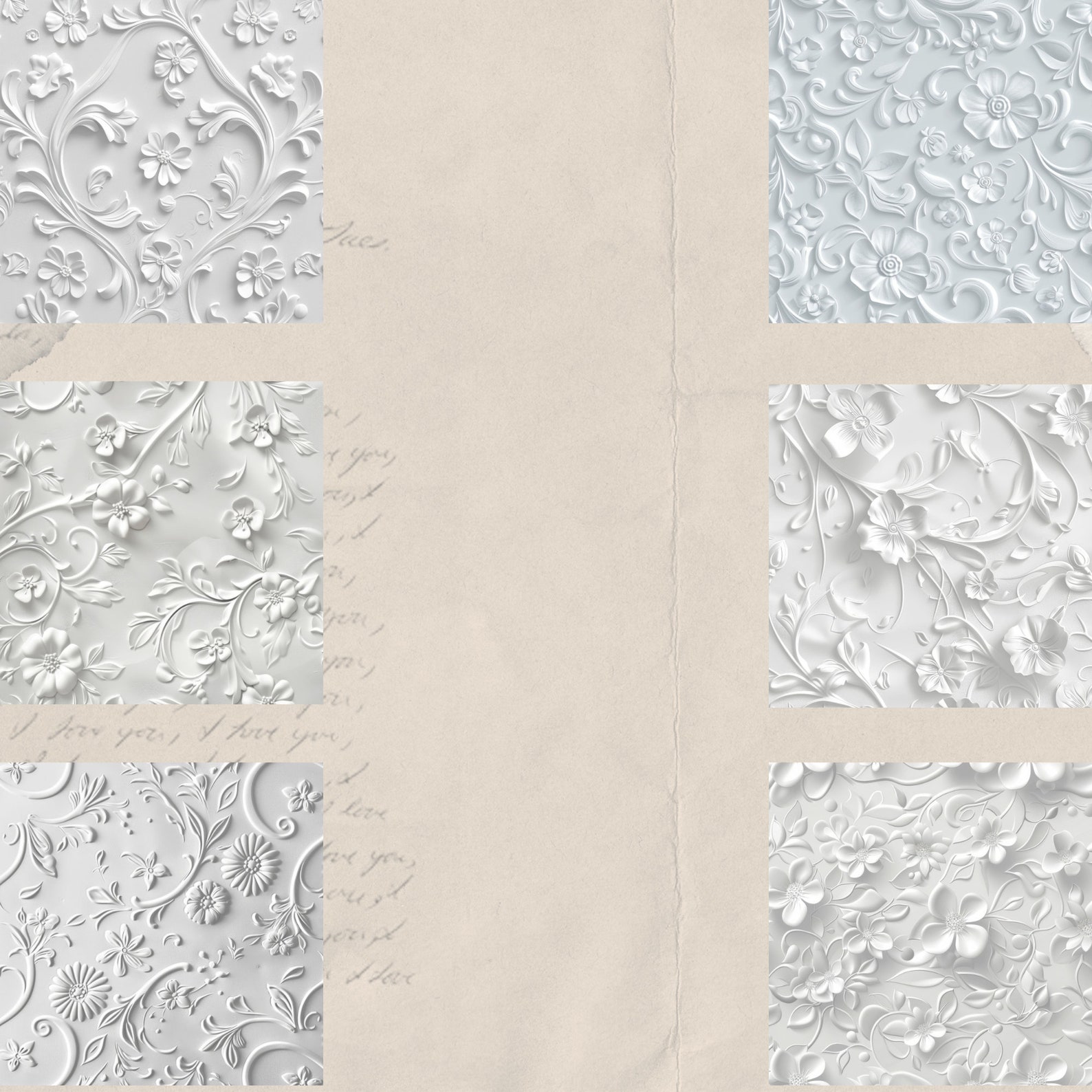 White Embossed Floral Digital Flower Papers, Digital Wedding ...