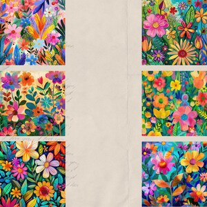 Printable Papers, Vibrant Flower Digital Papers, Garden Floral Junk ...