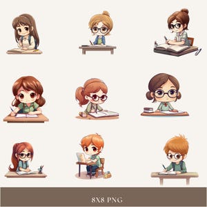 Chibi Cute Teacher Clipart, Boy and Girl Back to School Clipart, Chibi ...