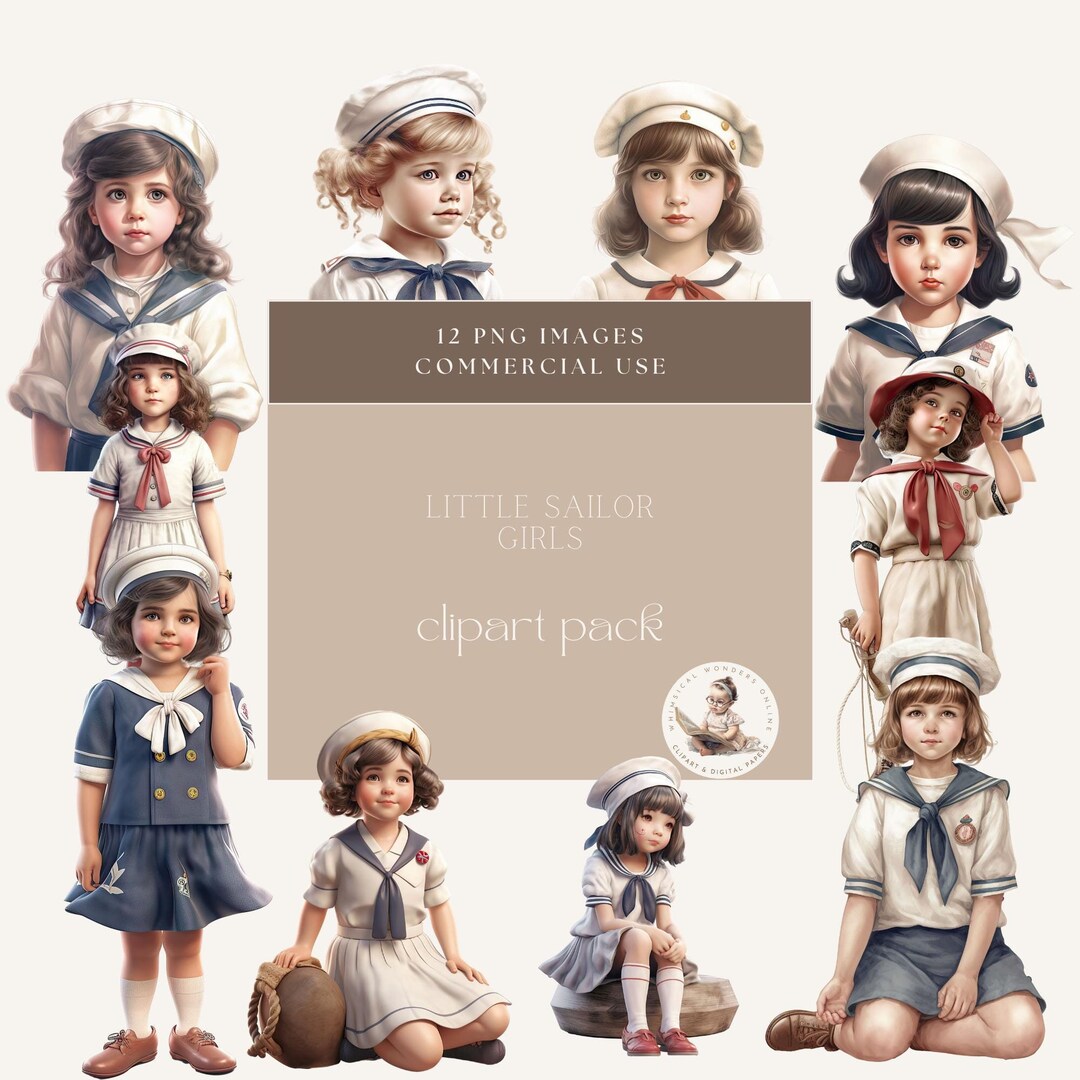 Cute Sailor Girls Clipart, Nautical Clipart, Little Sailor Clipart ...