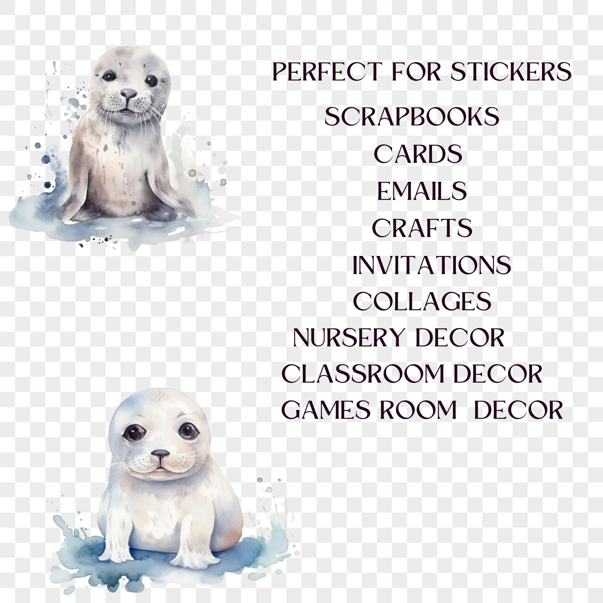 Watercolor Baby Seal Clipart, Cute Animal Clipart Bundle, Ocean Animal ...