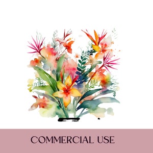 Tropical Watercolor Floral Clipart, Summer Clipart, Tropical Flowers ...