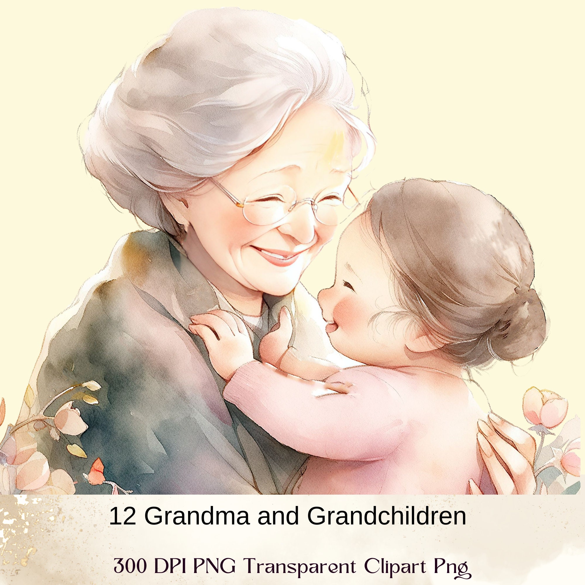 Watercolor Grandma Clipart, Grandma Hugging Grand Children, Best ...
