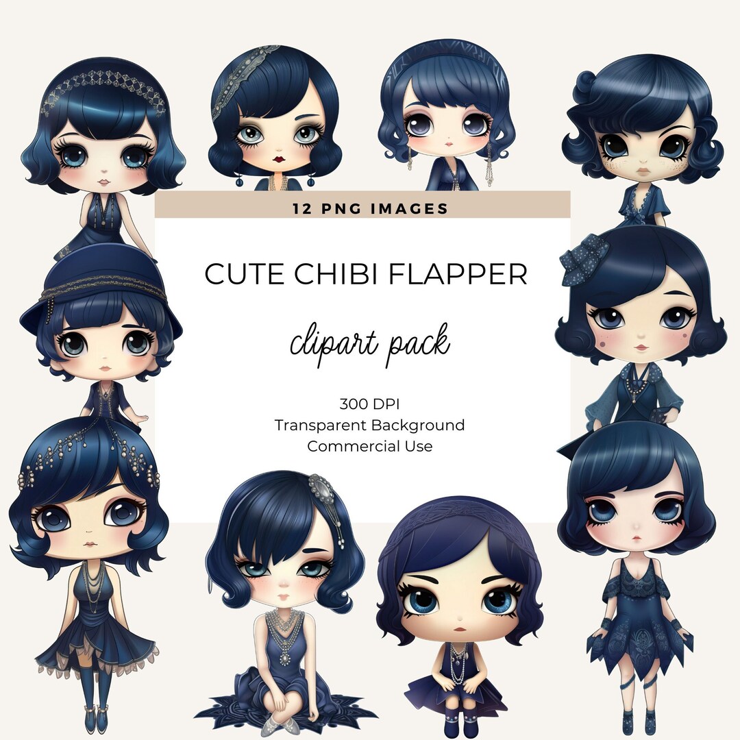 Cute Chibi Flapper Girl, Flapper Girl Clipart, Chibi Clipart, Xmas Girl ...