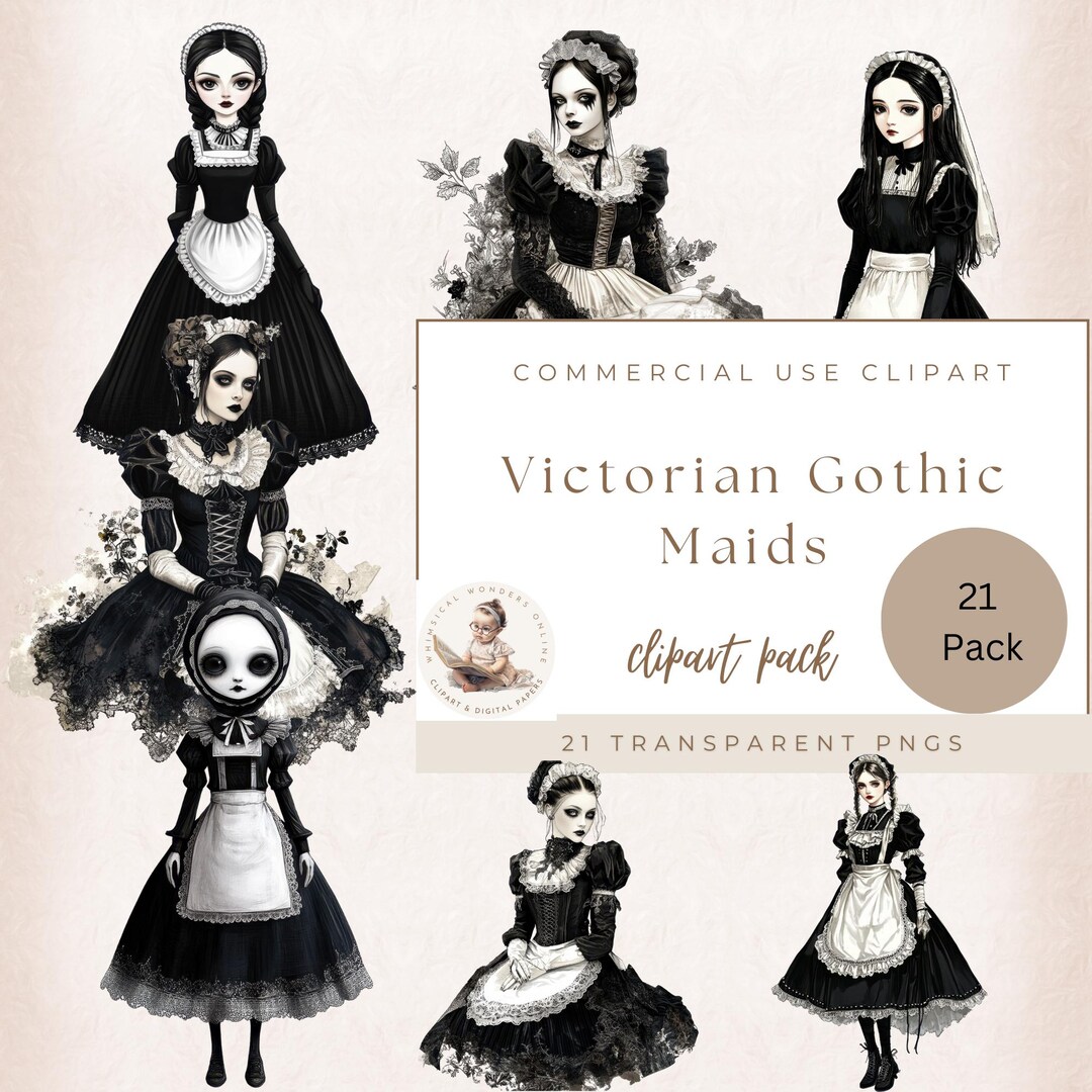 Victorian Gothic Maids Clipart, Gothic Girl, Dark Fantasy Clipart ...