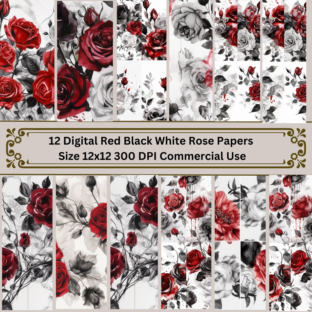 Red and Black Floral Digital Paper, Seamless Gothic Rose Printable ...