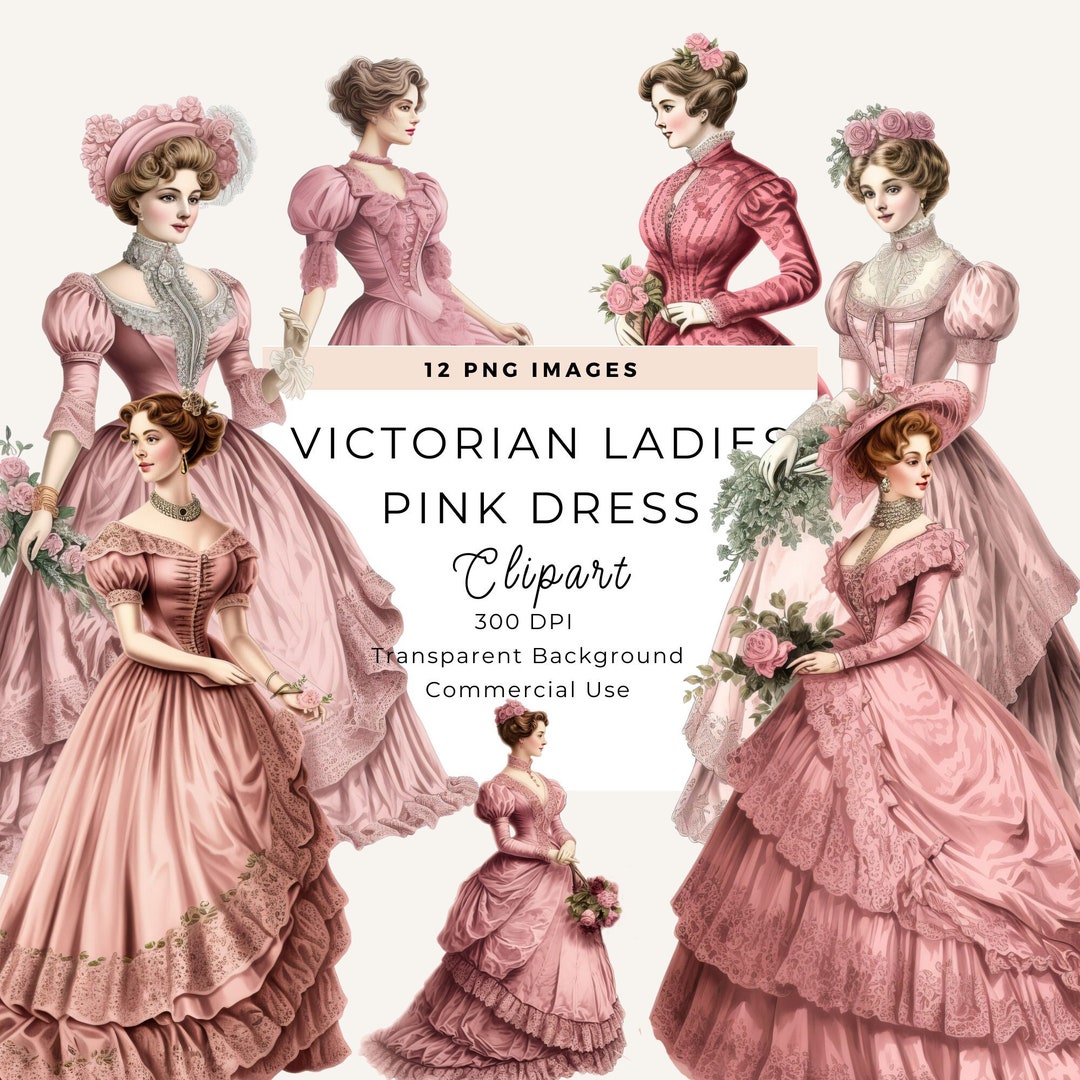 Victorian Lady Clipart Victorian Pink Dress Clipart - Etsy