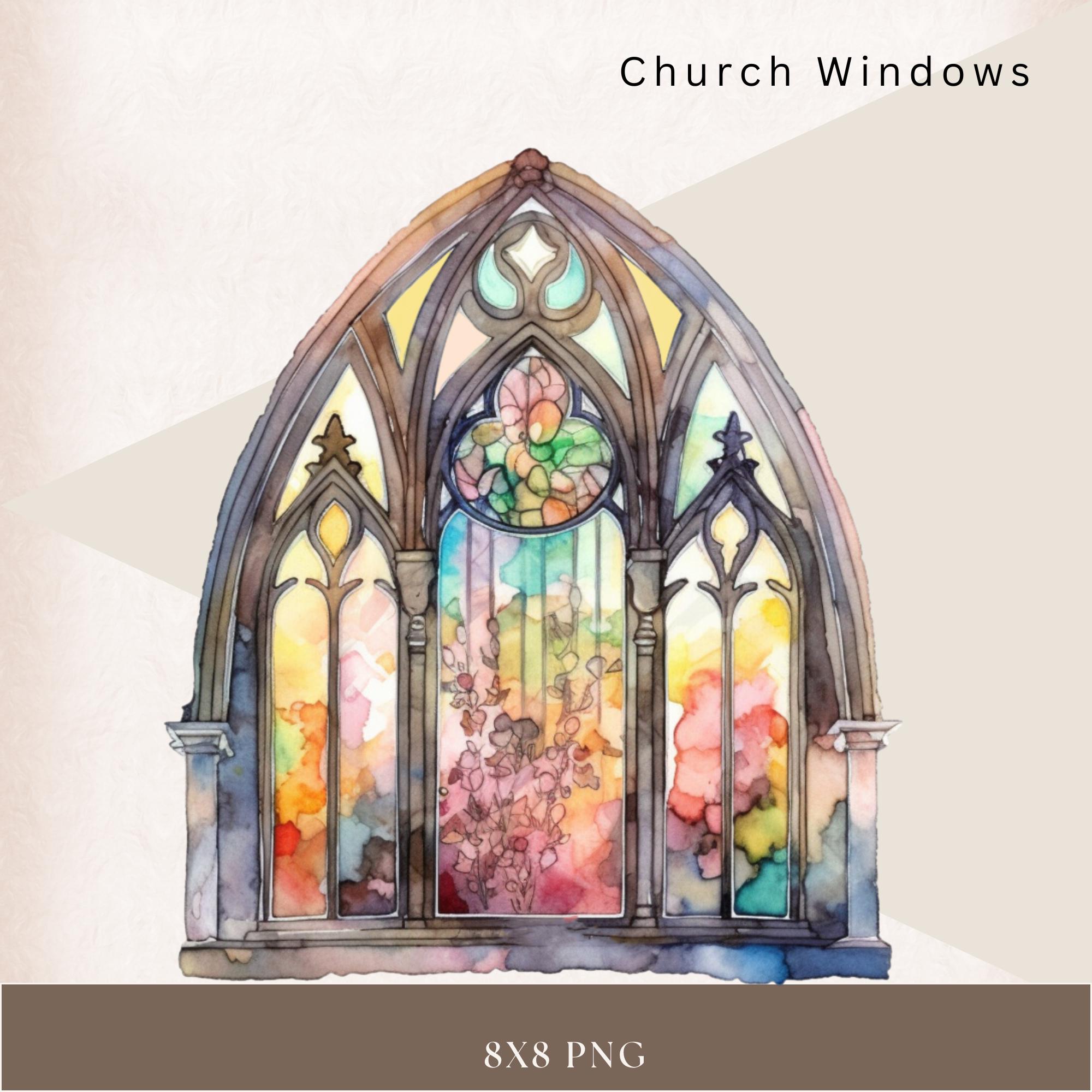 Stained-glass Windows Clipart, Watercolor Colorful Vintage Window With ...