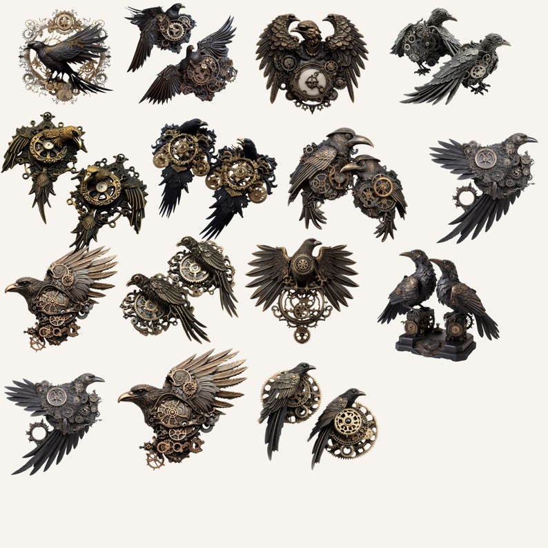 Steampunk Raven Clipart, Steampunk Clipart, Cog and Wheel Crows ...