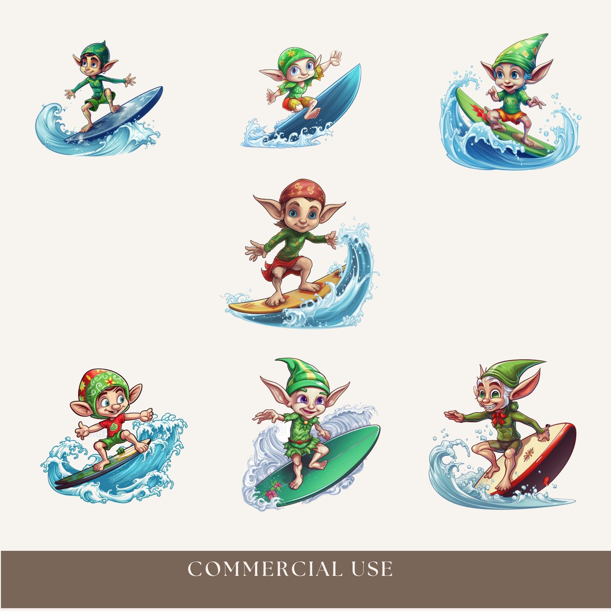 Christmas Surfing Elf's, Summer Clipart, Christmas Clipart, Commercial ...