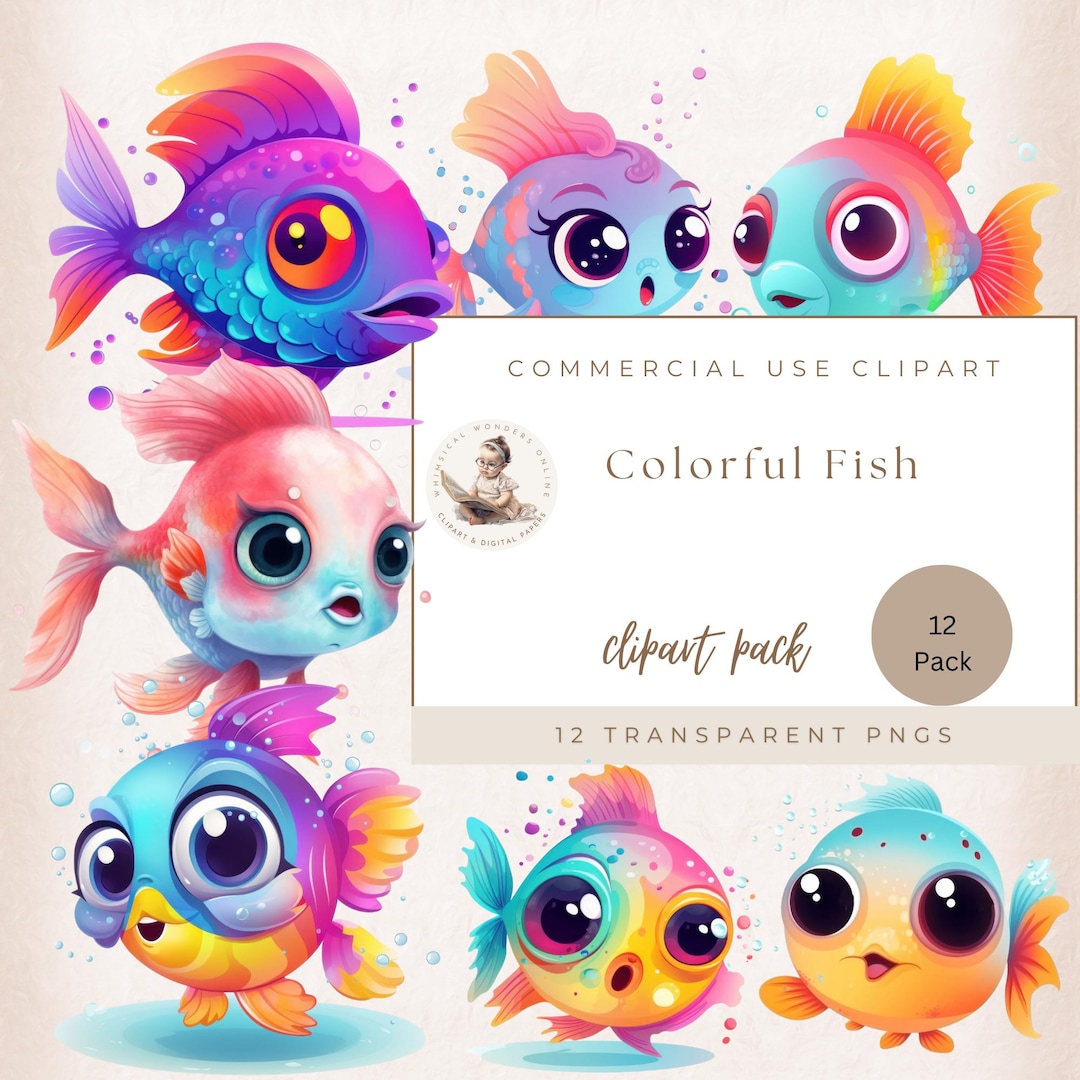 Adorable Colorful Fish Clipart, Under the Sea Clipart, Transparent Png ...