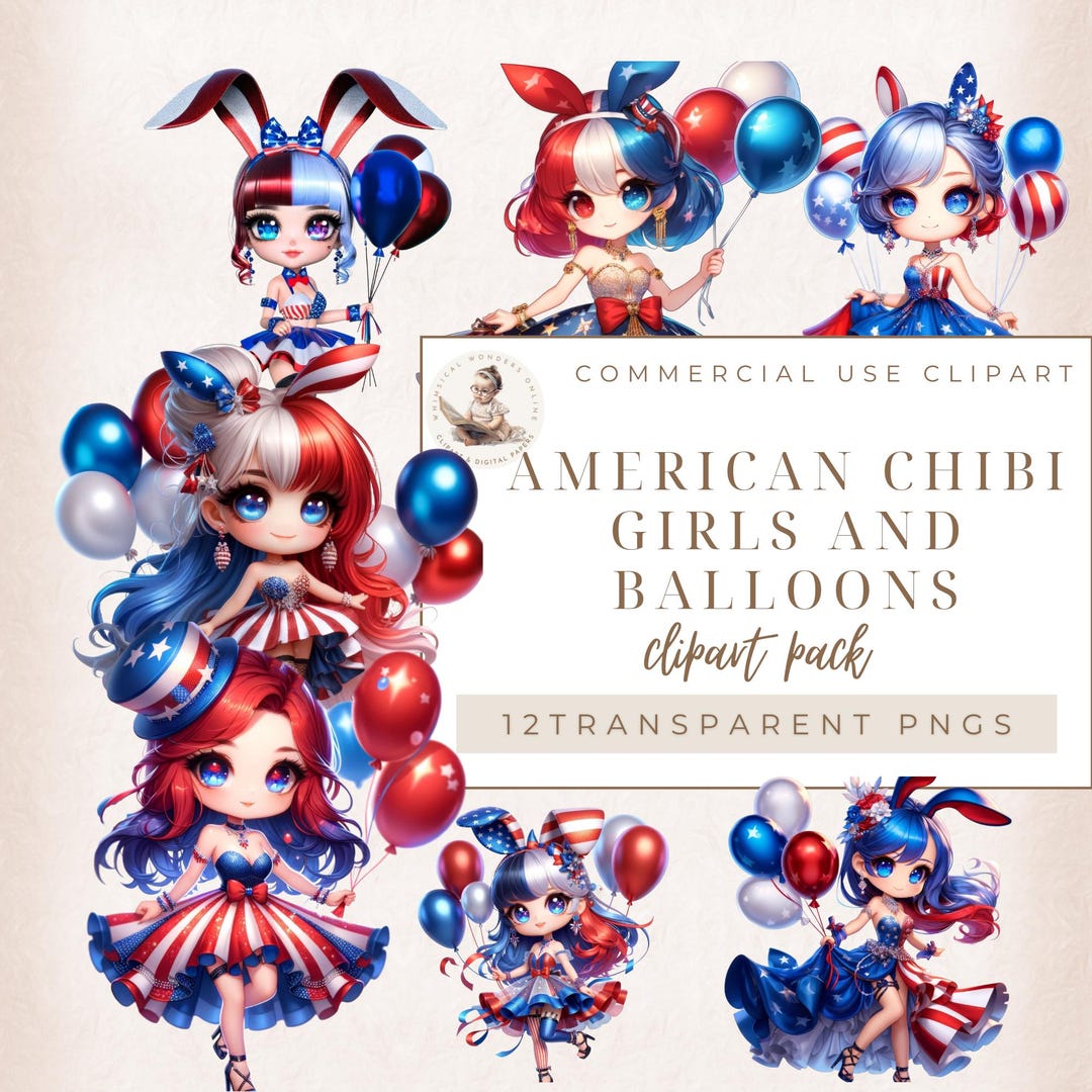 Patriotic Day Clipart, Chib Girls Clipart, Fashion Girl, 4th of July ...