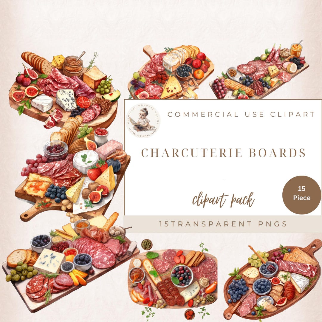 Charcuterie Boards, Charcuterie Food Clipart, Clipart Bundle, Digital ...