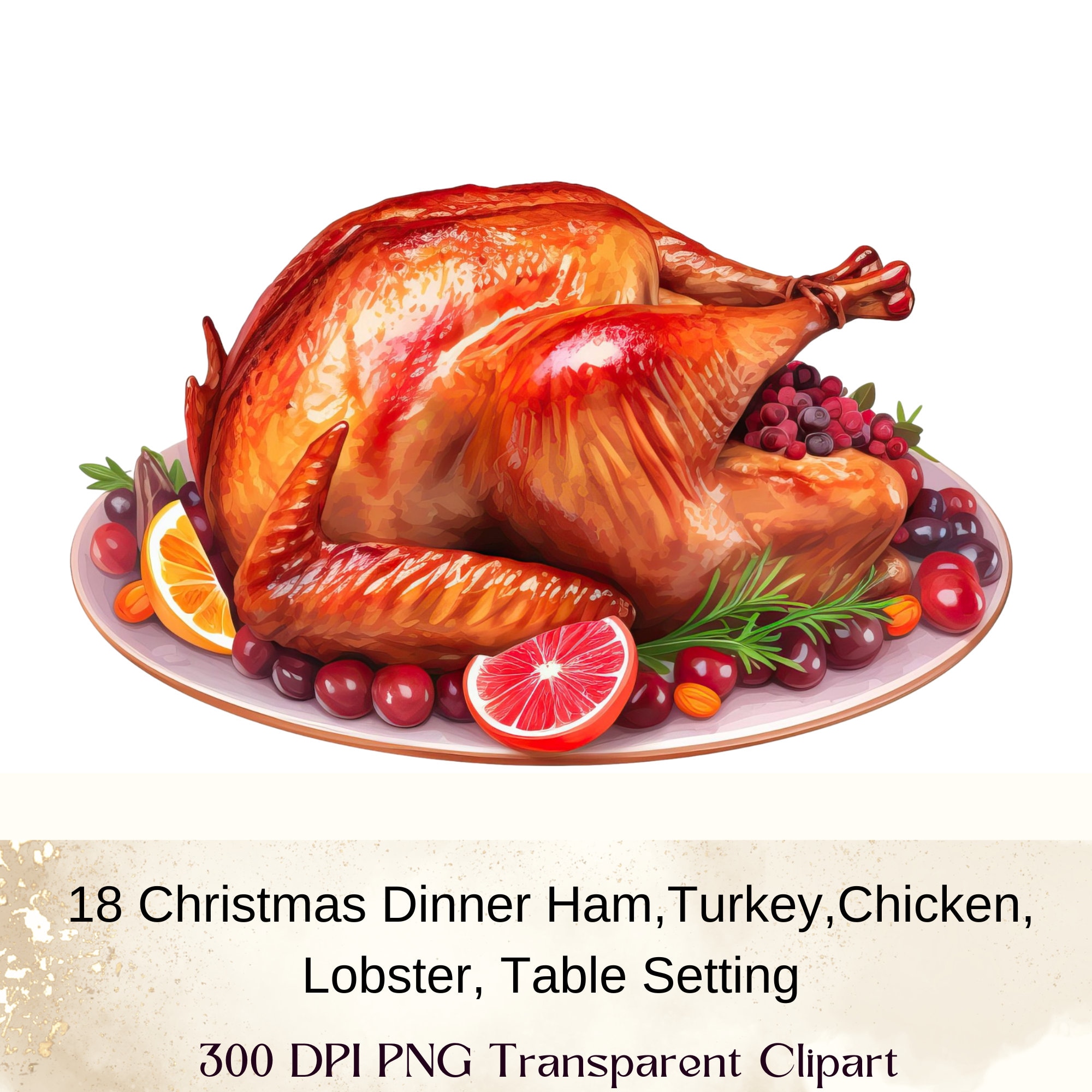 Christmas Dinner Clipart, Watercolor Food Clipart, Dinner Clipart ...