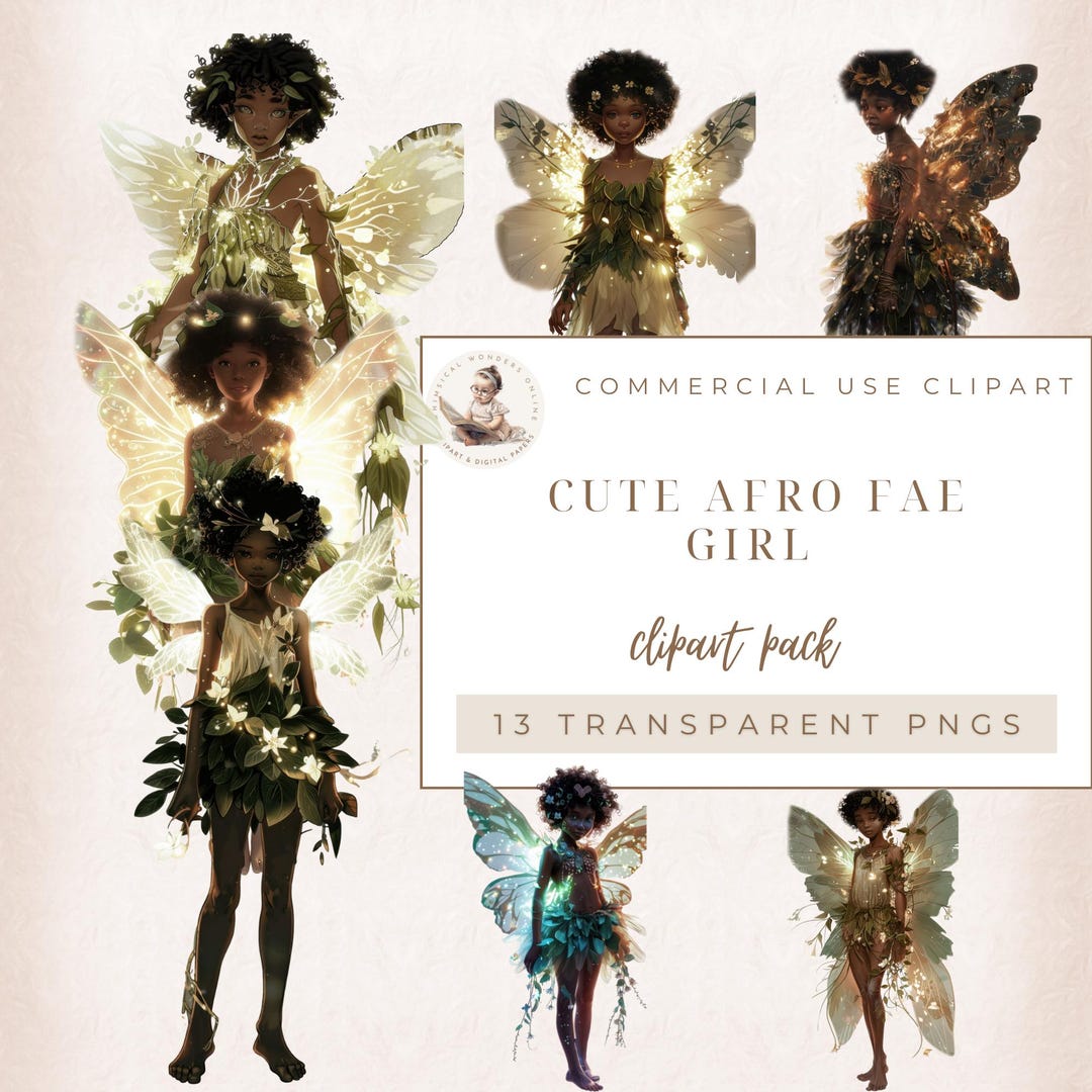 Afro Fae Clipart, Transparent PNG, Christmas Fae Junk Journal Graphics ...