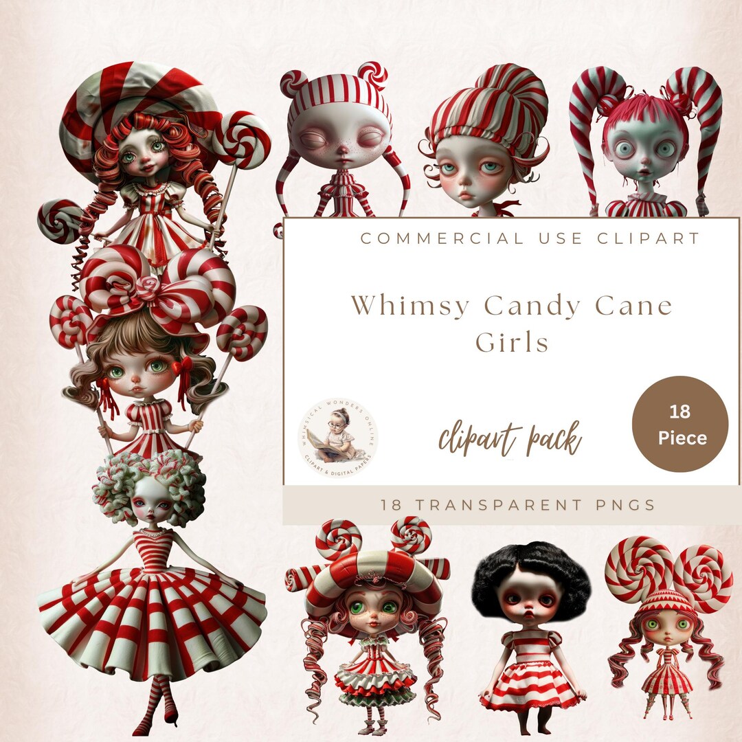 Whimsy Christmas Candy Cane Girls Clipart, Christmas Girls Clipart ...