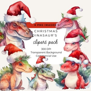 Christmas Dinasaur Clipart, Watercolor Dinosaurs Clipart, Dinosaurs ...