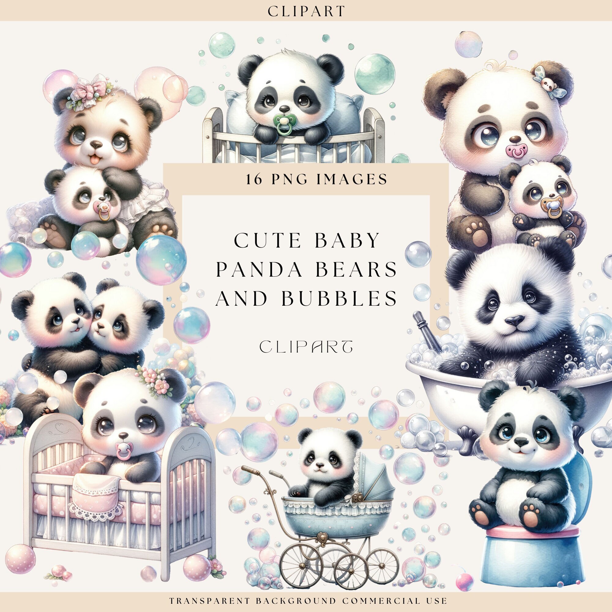 Cute Baby Panda Bear Clipart Bundle, Baby Panda PNG, Panda Bear ...