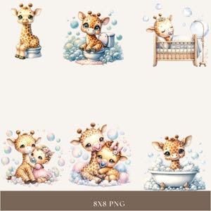 Cute Giraffe Clipart Bundle, Baby Giraffe PNG, Giraffe & Bubbles ...