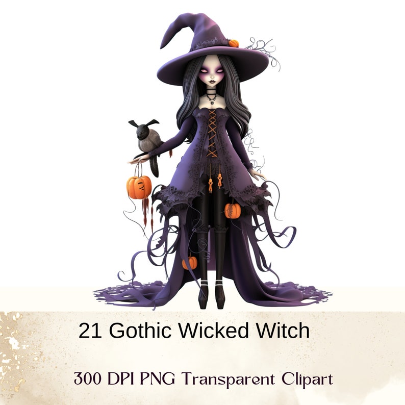 Wicked Gothic Witch Clipart, Witchcraft Clipart, Halloween Clipart, Magic Clip Art, Commercial ...