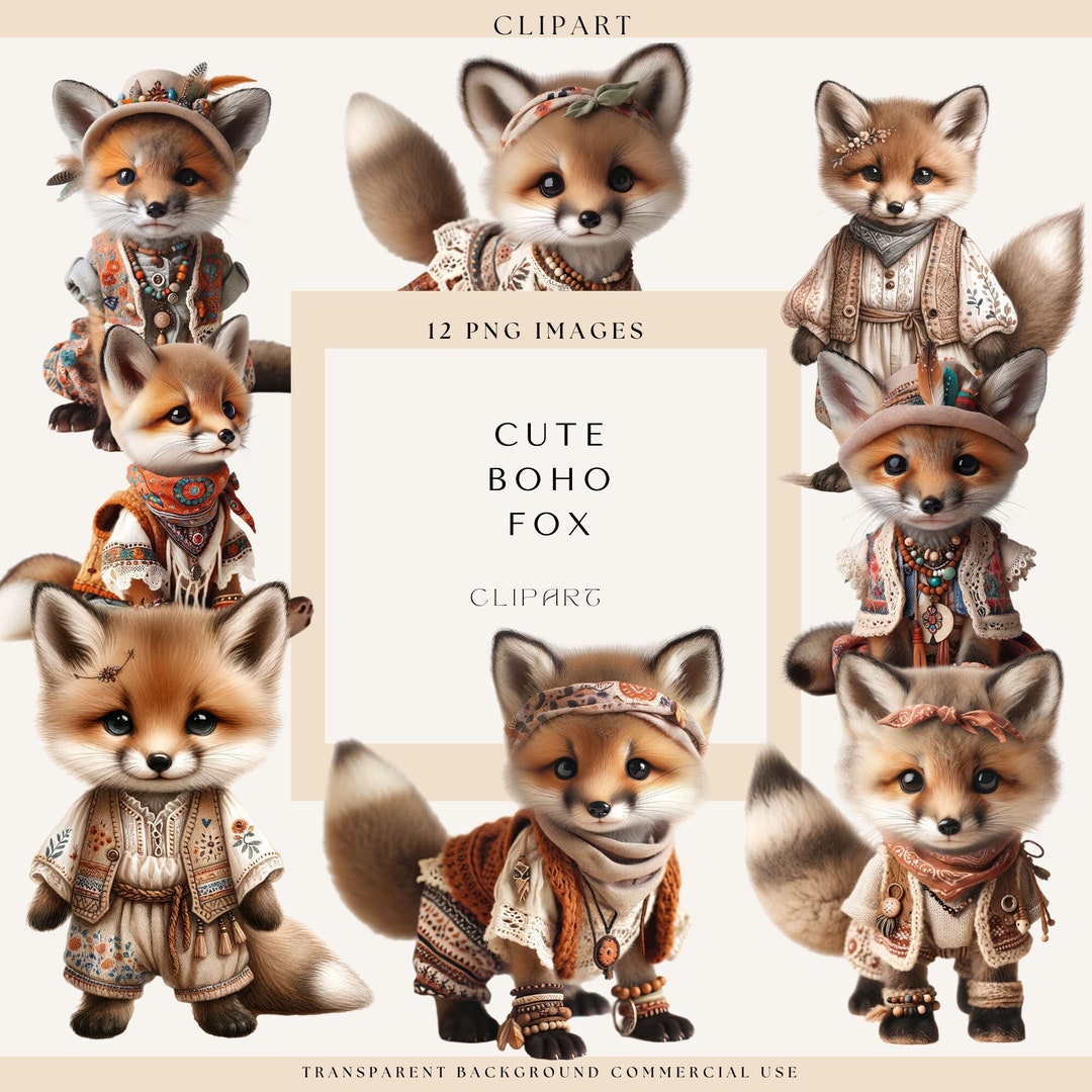 Fox Clipart, Boho Clipart, Baby Fox, Baby Shower Clipart, Nursery Wall ...