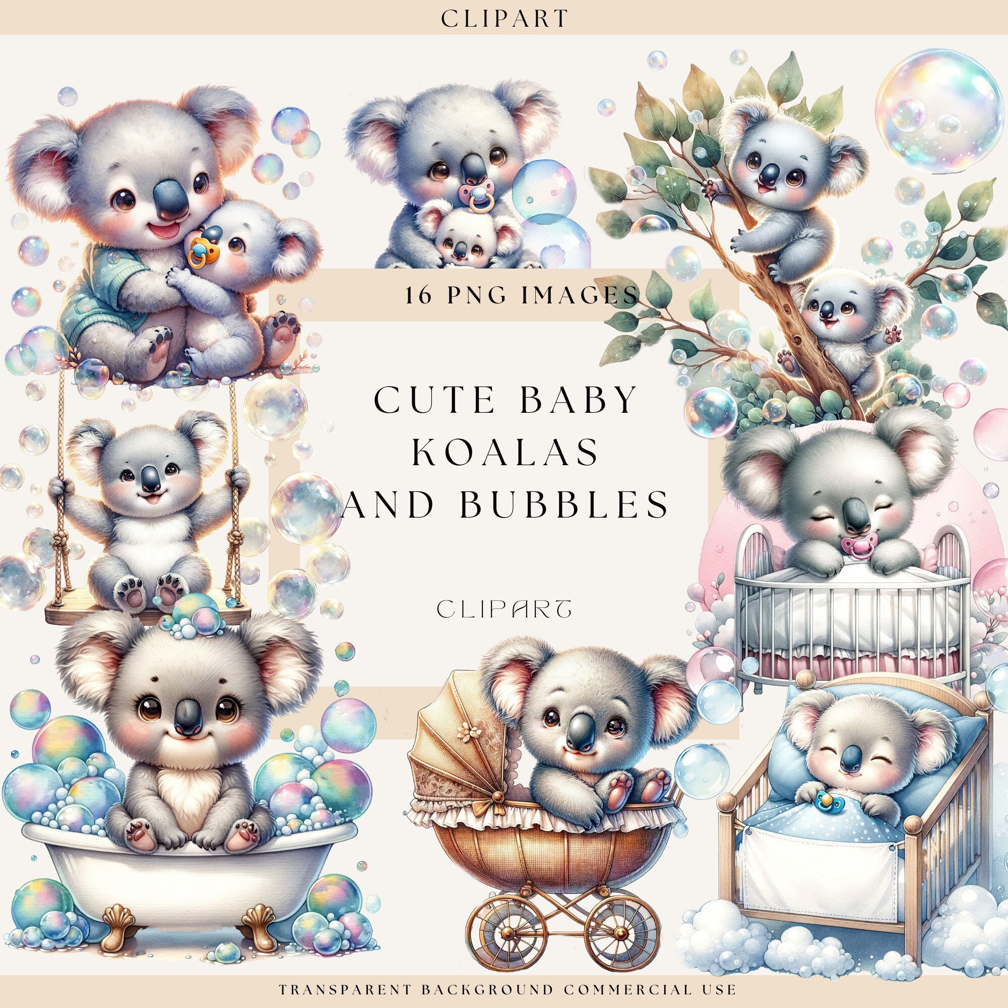 Cute Baby Koala Watercolor Clipart, Australian Zoo Animal Png, Baby ...
