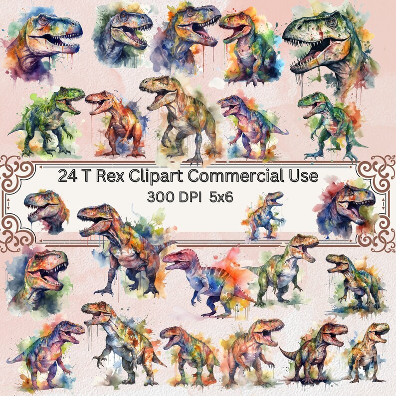 T-rex Watercolor Clip Art Transparent Pngs Childrens - Etsy